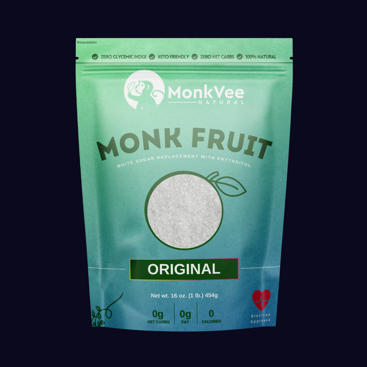 Monk Fruit Sweetener - 100% Plant Based, Zero Calorie Sugar Replacement ...